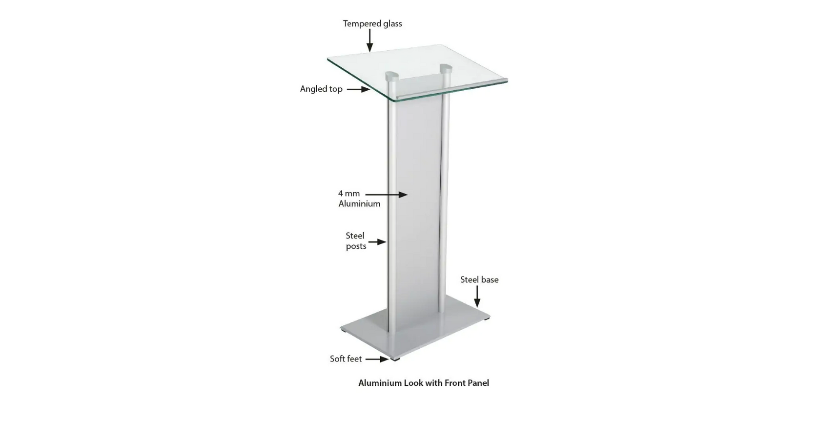 Pulpitus alumínium előlappal és üveg fedlappal